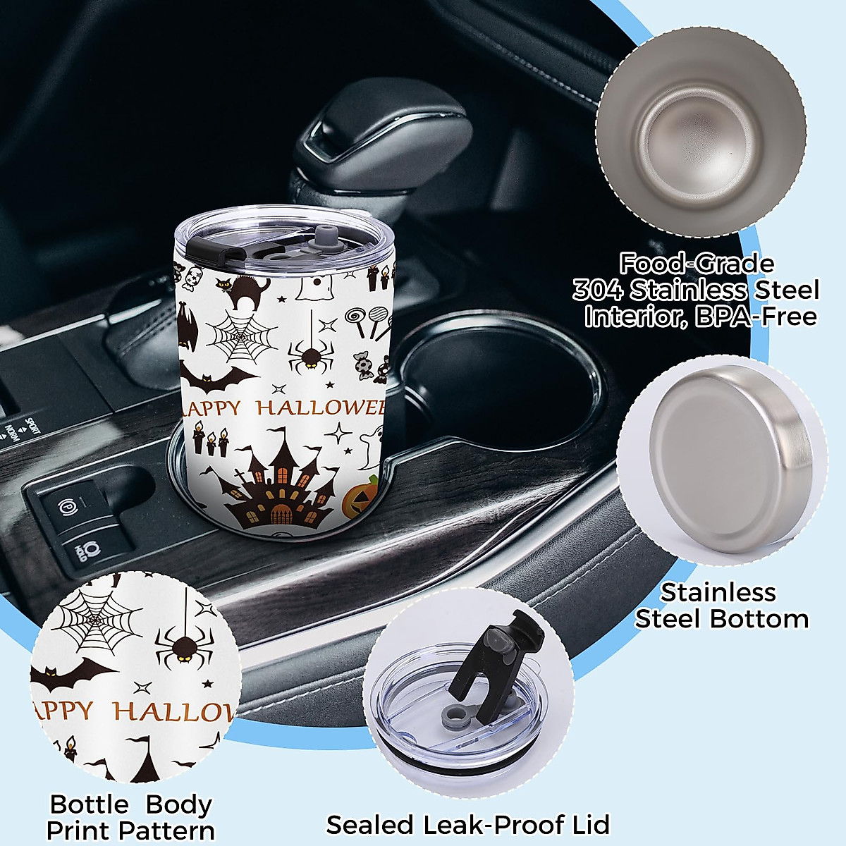 LATTPLYN Gifts for Halloween, Black Cat Halloween Tumbler with Lid, 20 oz Bat Spider Web Ghost Witch Printed Insulated Stainless Steel Travel Mug Horror Movies Lover Gifts for Friends, Coworkers