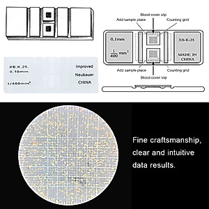 SHAUSE Hemocytometer Blood Count Glass Blood Cell Counting Chambers with 100 Coverslips