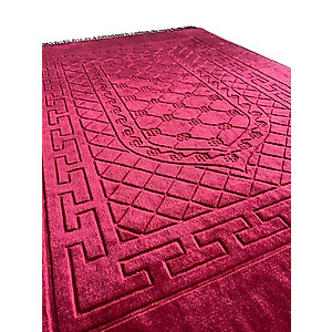 Prayer Rug Muslim Mat Islamic - Thick Prayer Rug Sajadah for Kids Men Women with Islam Prayer Beads for Eid Travel Ramadan, Soft and Luxury (Red)