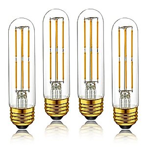 Adshen-US T10 LED Tubular Light Bulbs,Warm White 2700K,6W Dimmable Tube Vintage Led Filament Bulbs 60 Watt Equivalent,E26 Medium Base,LED Edison Bulb for Desk Lamp,Pendant Lights,4-Pack