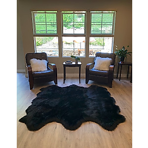 LAMBZY Faux Sheepskin Super Soft Hypoallergenic Silky Shag Rug for Living Room, Kids Room, Sofa (Sexto 6 Pelts 6'x6', Black)