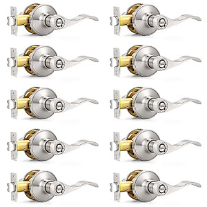 Probrico Bed/Bath Door Levers Wave Style Door Handles in Satin Nickel Wholesale Privacy Door Locks (10 Pack)