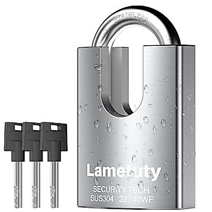 Stainless Steel Keyed Padlock for Outdoor Use, 40mm Width Anti Rust Heavy Duty Padlock Weatherproof, Security Padlock for Door, Gate, Garden, Garages, Fence, Warehouse, Tool Box (40mm-3Keys)