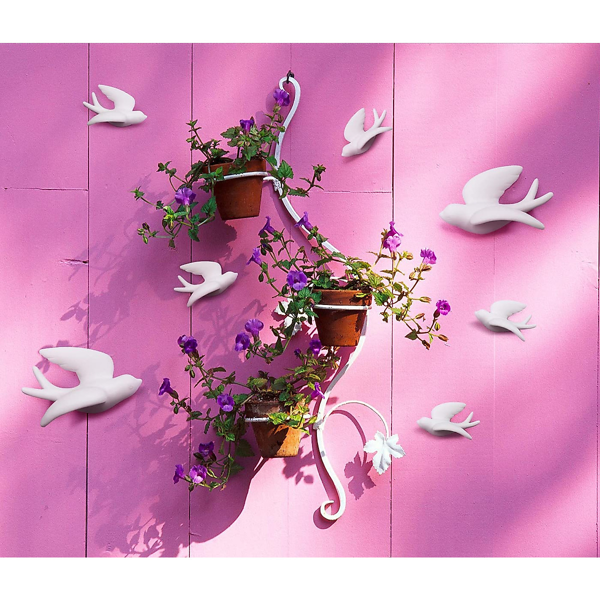 MORMEII 6PC White Ceramic Birds Figurines Wall Art for Home Garden Wall Decoration