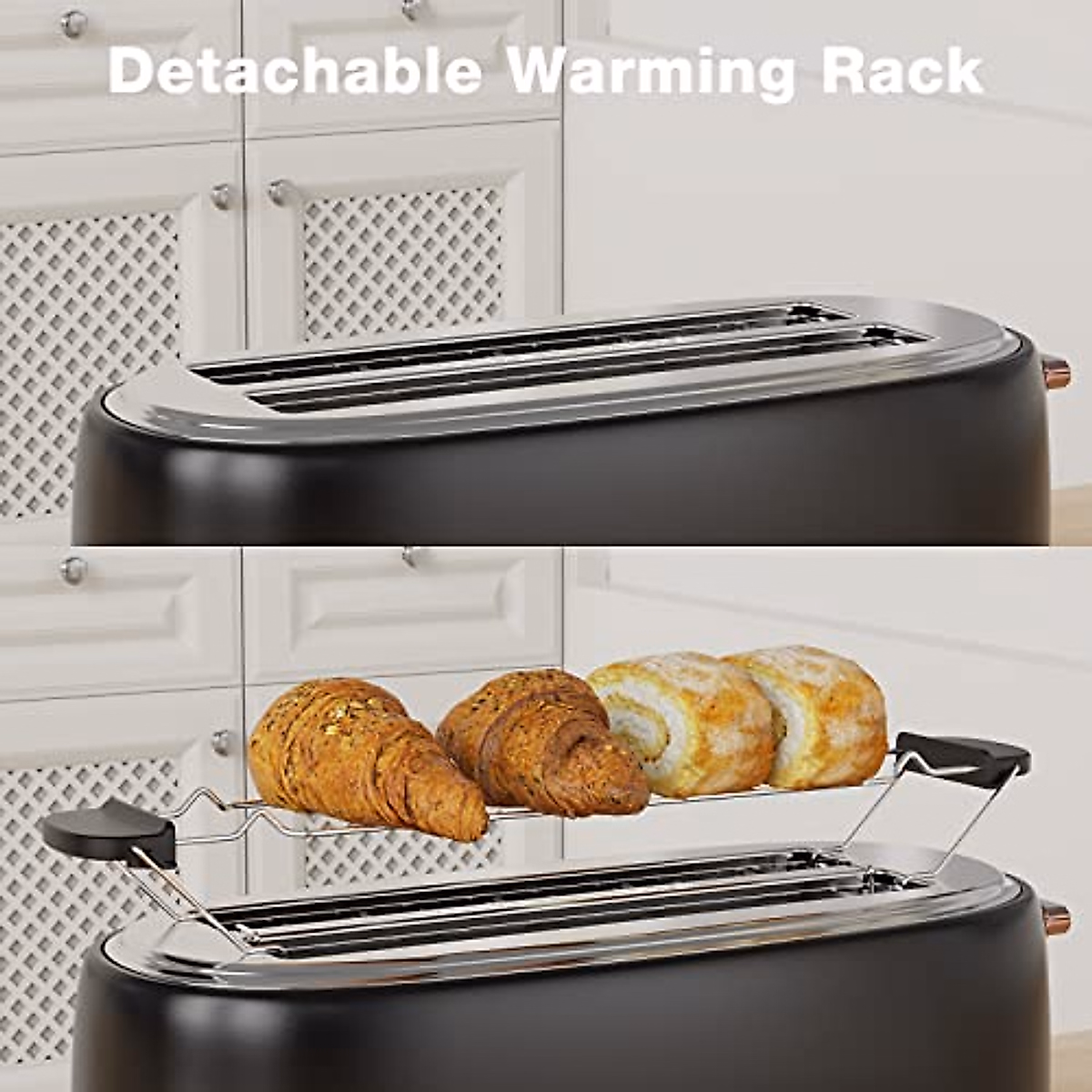 Evoloop 4 Slice Toaster, 1.5" Extra Wide Slots Stainless Steel Toaster with Warming Rack, 6 Shade Settings & Removable Crumb Tray, Bagel/Defrost/Reheat/Cancel, Long Slot Toaster for Croissants Bread