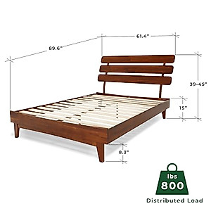 Bme Caden 15 Inch Deluxe Bed Frame with Adjustable Headboard - Mid Century, Retro Style with Acacia Wood - No Box Spring Needed - 12 Strong Wood Slat Support - Easy Assembly - Dark Chocolate, Queen