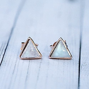 Pura Vida Rose Gold Gemstone Triangle Stud Earrings w/Moonstone - .925 Sterling Silver - 1 Pair