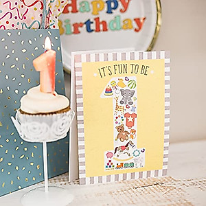 Tiny Expressions 1st Birthday Card for Boy or Girl with Envelope 5"x7" (First Birthday Card)