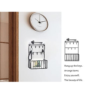 qiuqiu Wall-Mounted Shelf Home Wrought Iron Storage Basket Metal Mail Holder Keychain with Storage Baskets for Mail, Keys, Glasses-Copper