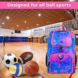 MATEIN Basketball Bag, Sturdy Soccer Bag with Ball Holder & Shoe Compartment, Large Basketball Backpack for Training Equipment, Water Resistant Sports Ball Bags Fits Volleyball Football, Colorful