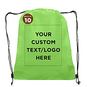 Personalized Drawstring Durable Backpack Non-Woven - 100 Pack - Customizable Text -Sports Back Pack Perfect For Training and Gym - Strong 80 GSM Polypropylene Material - 24 inches Rope String - Lime Green