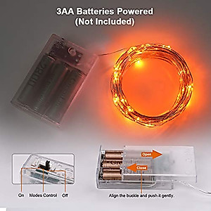 BrizLabs Orange Halloween Lights, 19.47ft 60 LED Orange Fairy Lights String, 2 Modes Battery Halloween String Lights, Indoor Silver Wire Twinkle Lights for Halloween Themed Party Carnival Decorations