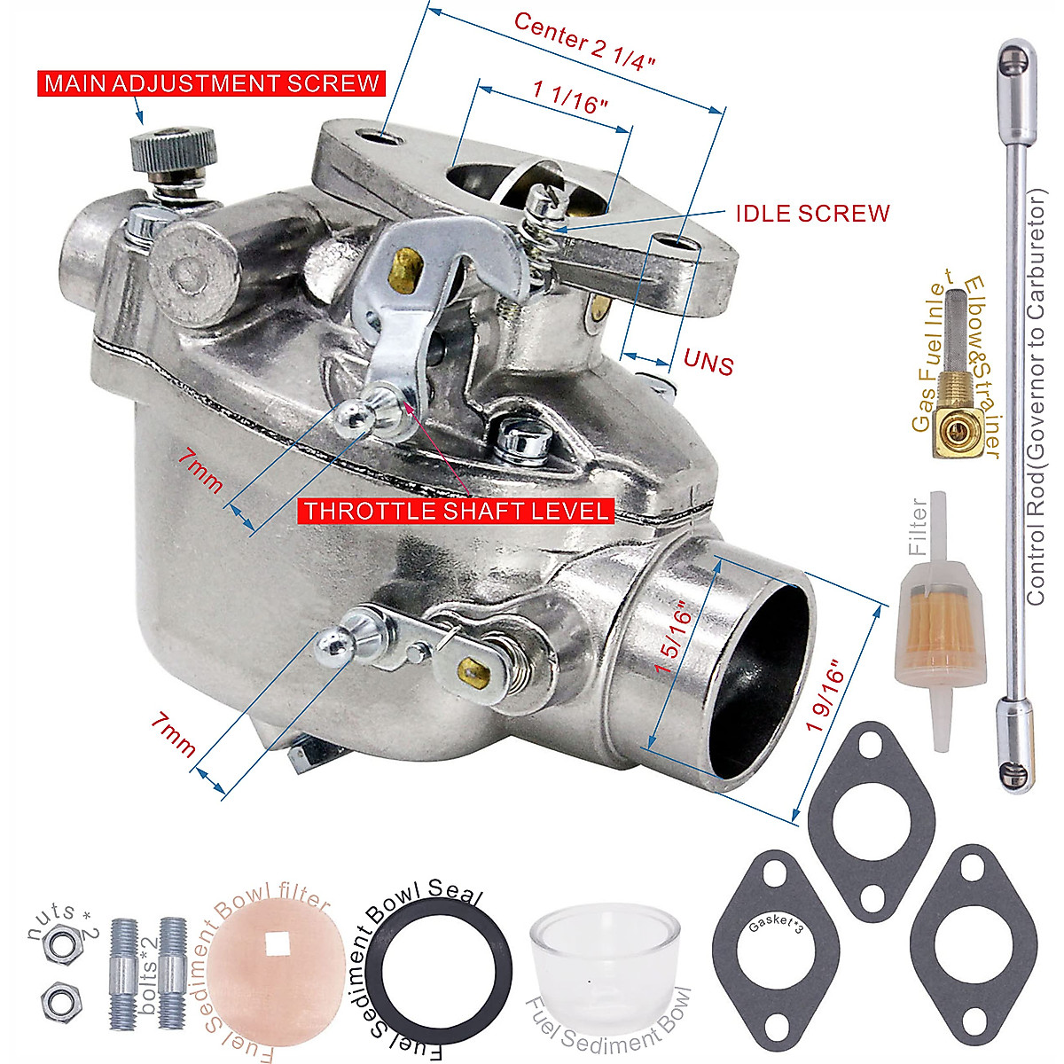 THUNDERMINGO Carburetor For Ford Tractor 2N 8N 9N Heavy Duty Marvel Schebler TSX33 TSX241 Replacement For 8N9510C-HD 8N9510C 9N9510A B3NN9510A,Carb with Fuel Sediment Bowl, Gasket and Bolts