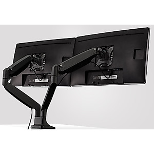 Mount-It! Dual Monitor Arm Mount | Desk Stand | Two Articulating Gas Spring Height Adjustable Arms | Fits 2 x 24 27 29 30 32 Inch VESA 75 100 Compatible Screens | C-Clamp and Grommet Bases (Black)