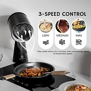 Airthereal Rechargable Portable Range Hood, Desktop Range Hood with Battery Powered, 3-Fan Speeds and Large Oil Collection Cup, Upgraded Portable Kitchen Exhaust Fan for RV Cooking, RH180B Black