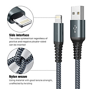 iPhone Charger, MFi Certified Lightning Cable 3Pack 6FT iPhone Charger Cord Fast Charging Nylon Braided Apple Charger, Compatible with iPhone 14/13/12/11/X/Pro/Max/8/7/6/6S/SE/Plus/iPad(Gray)