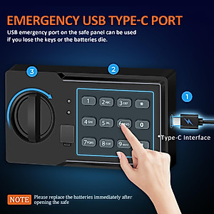 Voncabay Money Safe Box for Home with Sensor Light and Mute Function & Fireproof Security Safe Box for Money Safe with Emergency Power Outlet, Lock Box Fireproof Safe with Digital Keypad