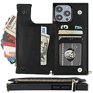 Bocasal Crossbody Wallet Case for iPhone 14 Pro Max with RFID Blocking Card Slot Holder, Magnetic Flip Folio Purse Case, PU Leather Zipper Handbag with Detachable Lanyard Strap 6.7 Inch 5G (Black)