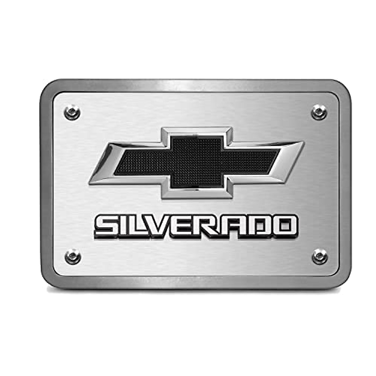 iPick Image Made for Chevrolet Silverado 3D Black Logo on Brush Billet Aluminum 2-inch Tow Hitch Cover
