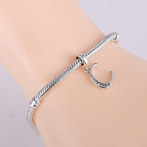 Soulbeads Initial A-Z Charms 925 Sterling Silver Alphabet Beads Dangle Crystal Charms for Bracelets (C)