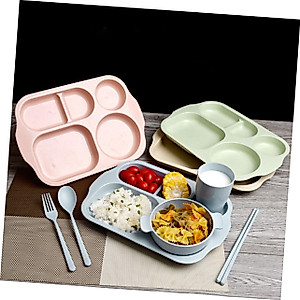 KJHBV Divided Toddler Kids Trays for Eating Kids Plate Infant Suit Travel Cutlery Kids Suit Baby Kit Baby Suits Straw Dinnerware Fiber Dinnerware Wheat Student Cartoon
