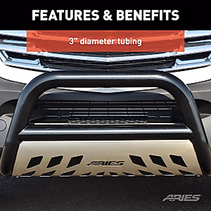 ARIES B35-2000 3-Inch Black Steel Bull Bar, No-Drill, Select Toyota Tacoma