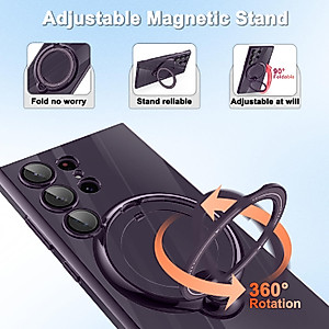 Tnarru Compatible with Samsung Galaxy S23 Ultra Case with Ring Holder [Compatible with Mag-Safe] [360° Rotatable Kickstand] Plating Protective Case for Galaxy S23 Ultra Purple