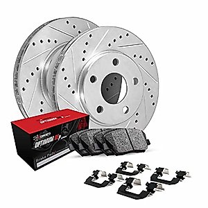 R1 Concepts Front Brakes and Rotors Kit |Front Brake Pads| Brake Rotors and Pads| Optimum OEp Brake Pads and Rotors| Hardware Kit|fits 2007-2015 Mazda CX-9