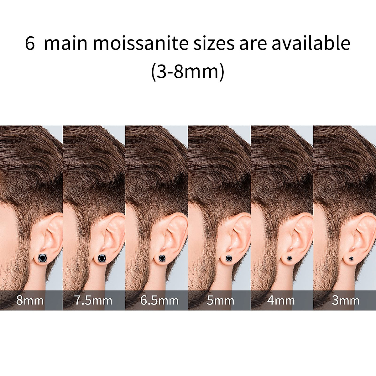 Black Moissanite Earrings 3MM to 8MM for Men Women, Lab Created Diamond 925 Sterling Silver Hypoallergenic Stud Gemstone Earrings, 18k Gold Plated, Jewelry Gifts (4MM)