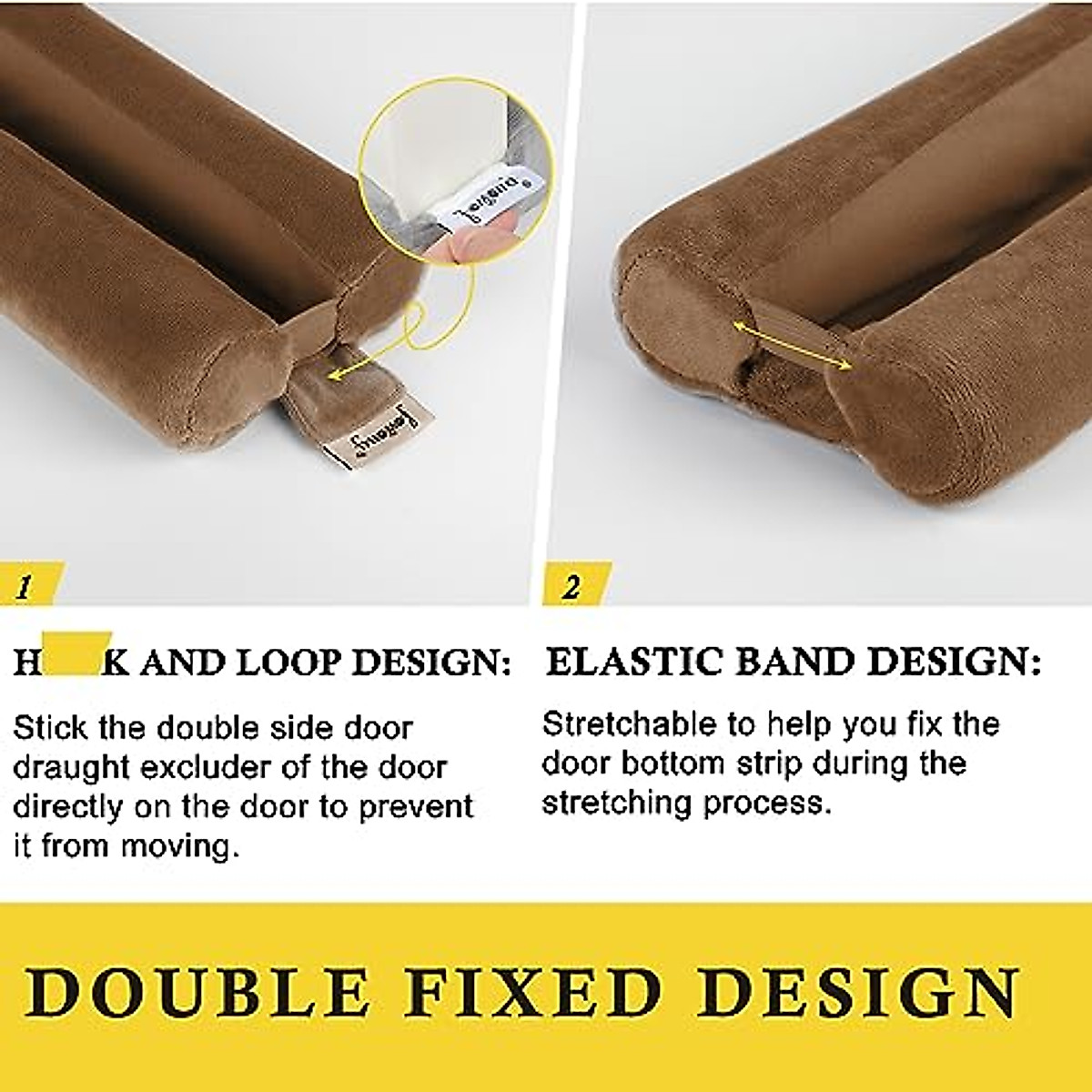 Fowong Adjustable Under Door Noise Stopper 30" to 36" Double Side Draft Stopper Gap Seal up to 1.5" Dustproof Soundproof Brown