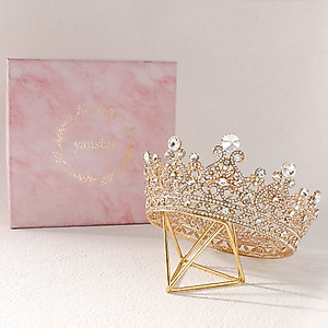 Gold Queen Crown for Women, Girls Birthday Crown Cake Topper, Crystal Rhinestones Tiaras and Crowns for Bride Wedding Prom Bridal Party Halloween Valentines Costume