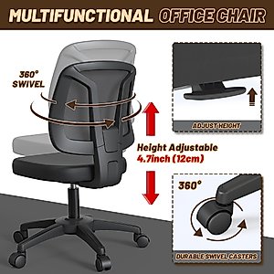 TTD TIANTIANDA Armless Swivel Mesh Computer Office Desk Chair Height Adjustable with Lumber Support for Small Spaces, Black
