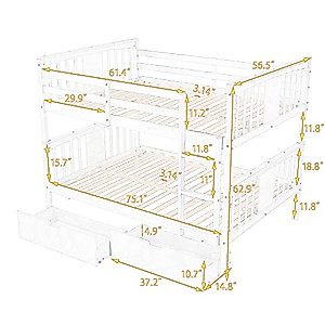 Harper & Bright Designs Full Over Full Bunk Beds with Storage,Wood Bunk Beds Full Over Full Size with Drawers,Full Bunk Beds with High Length Guardrail for Kids,Teens,Adults, Grey