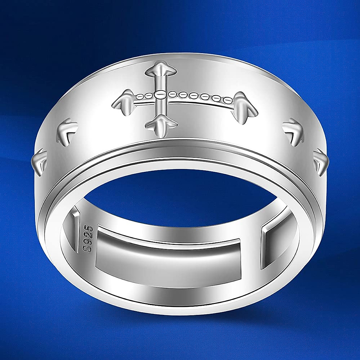 Talonior Fidget Cross Rosary Spinner Ring Sterling Silver Anxiety Ring with Beads for Women Praying Christian Religious Catholic Engagement Promise Band Rings Worry Size 9