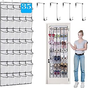 Ojadd Over The Door Shoe Organizer With 35 Large Clear Mesh Pockets, Sturdy Door Organizer Hanging For Closet, Door, Wall, Suitable Shoe Organization And Clothes Storage