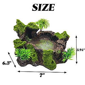 TIHOOD Plastic Reptile Tank Decor Resin Reptile Platform Artificial Tree Trunk Design Reptile Food Dish Food Bowl for Lizard, Gecko, Water Frog, Other Reptile