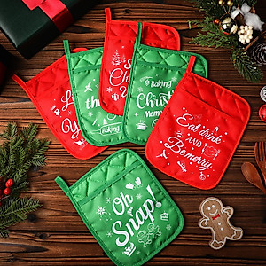 12 Pieces Christmas Pot Holders with Pocket Red Pocket Pot Holder Kitchen Hot Pad Oven Mitts Farmhouse Hot Potholders Cookie Bag Kitchen Cooking Baking