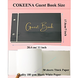 COKEENA Silver Wedding Guest Book with Acrylic Cover |10x7 inches| 50 Sheets Blank Paper (100 Pages), Modern Guest Book for Wedding Reception,Party or Events (Silver)