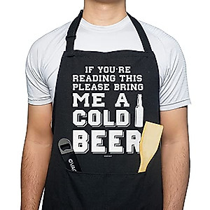 VAGAVY - Funny BBQ Apron for Men with Pockets - Bottle Opener and Gift Box Included - Black Barbeque Man Aprons, Dad, Husband - Birthday, Father’s Day Grilling Gifts for Papa, Husband