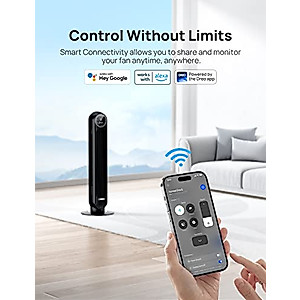 Dreo Tower Fan for Bedroom, Smart Oscillating Quiet Fans Blow Cold Air, Standing Cooling Floor Bladeless Fan with Remote and WiFi Voice Control, 4 Modes, 4 Speeds, 8H Timer, Works with Alexa/Google