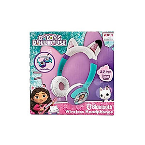 eKids Gabbys Dollhouse Kids Bluetooth Headphones, Wireless Headphones with Microphone Includes Aux Cord, Volume Reduced Kids Foldable Headphones for School, Home, or Travel