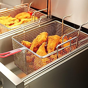 WMAOT 55 lbs Capacity 200-400°F Gas Floor Fryer, 4 Tube Commercial Deep Fryer with 2 Baskets, Restaurant Stainless Steel Natural Gas Upright Fryer, Deep Floor Fryer 120,000 BTU