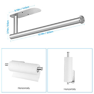 Paper Towel Holders Wall Mount Under Cabinet 13.2In Self Adhesive Drilling Paper Towel Rolls SUS304 Stainless Steel Vertically Horizontally for Kitchen Bathroom Door Inside Outside Rustproof Rack