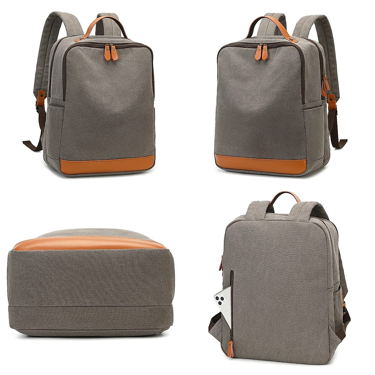 Shaelyka Canvas Laptop Backpack for Women & Men, Water-resistant Travel Backpacks Lightweight, Fit for 15.6 inches Laptop, Grey