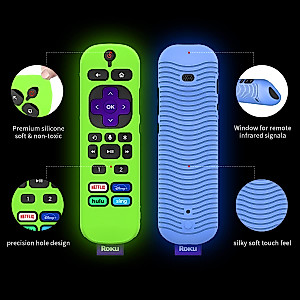 [3Pcs] Case for Roku Voice Remote Pro 2021(Only for 2021 Released), Anti Slip | Shockproof Silicone Protective Cover for Roku Voice Pro Remote Controller with Lanyard(Glow Blue+Glow Green+Red)