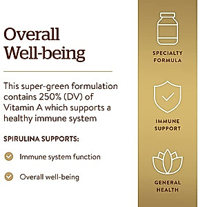 Solgar Spirulina 750 mg, 250 Vegetable Capsules - Plant Plankton - Overall Well-Being - Immune Support - Super-Green - Non-GMO, Vegan, Gluten Free, Dairy Free, Kosher - 62 Servings