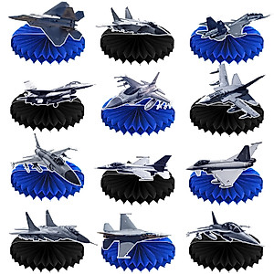 Tenceur 12 Pcs Airplane Party Decorations Airplane Honeycomb Centerpieces Air Force Theme Party Supplies Fighter Jet Party Supplies for Party Table Decorations Aviation Plane Birthday Photo Props