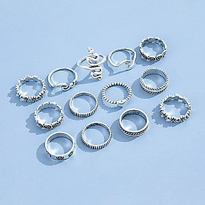 NIQIPOK Knuckle Stacking Ring Set Boho Hollow Flower Ring Snake Ring Geometric Ring Set Vintage Punk Finger Ring Set for Women Jewelry Gift (13Pcs)