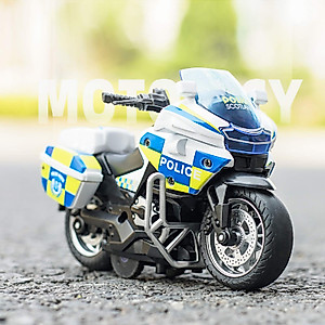 MING YING 66 Police Motorcycle Toy - Pull Back Toy Motorcycle with Sound and Light Toy,Toy Motorcycles for Boy,Toys for 3-9 Year Old Boys (White)