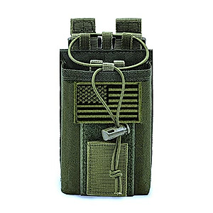 Tactical Radio Holder Molle Radio Pouch Case Heavy Duty Radios Holster Bag for Two Ways Walkie Talkies Adjustable Storage with 1 Pack Patch (Green)